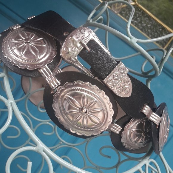 Accessories | Vintage Conch Belt Boho Western Silver Metal And Leather ...